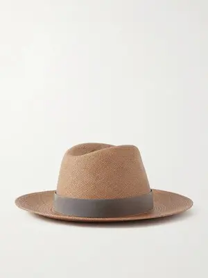 Brunello Cucinelli Embellished Grosgrain-trimmed Straw Hat - Brown