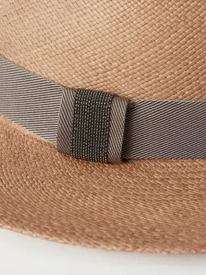 Brunello Cucinelli Embellished Grosgrain-trimmed Straw Hat - Brown