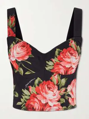Dolce & Gabbana Floral-print Bustier Top - Black