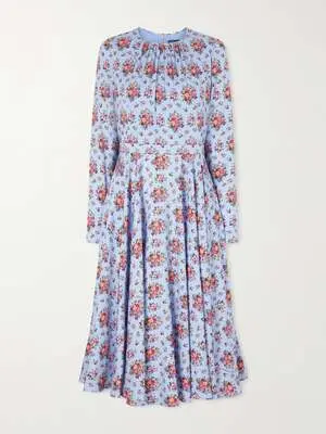 Dolce & Gabbana Belted Floral-print Silk-blend Midi Dress