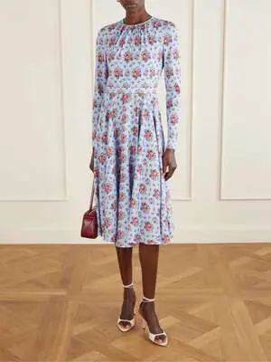 Dolce & Gabbana Belted Floral-print Silk-blend Midi Dress