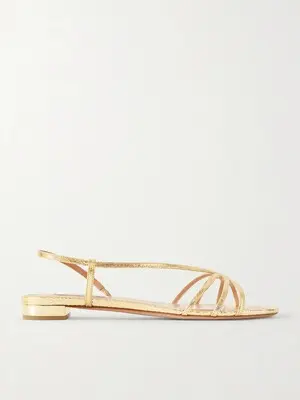 AQUAZZURA Talk To Me Metallic Slingback Sandals - Gold
