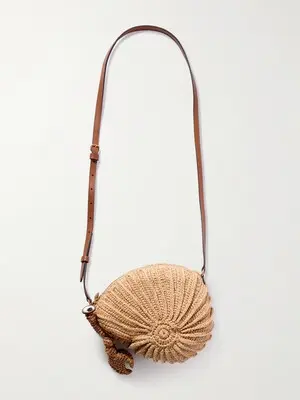 ANYA HINDMARCH Hermit Crab Leather-trimmed Raffia Shoulder Bag - Neutrals