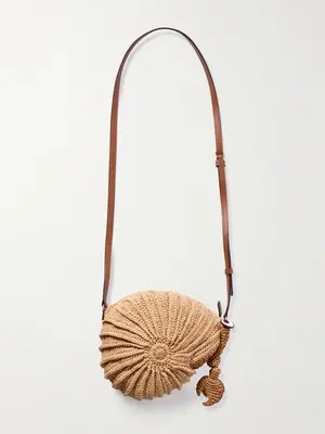 ANYA HINDMARCH Hermit Crab Leather-trimmed Raffia Shoulder Bag
