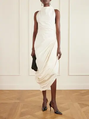 Altuzarra Dora Asymmetric Draped Taffeta Midi Dress - Neutrals