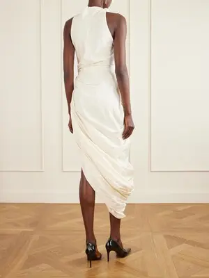 Altuzarra Dora Asymmetric Draped Taffeta Midi Dress - Neutrals