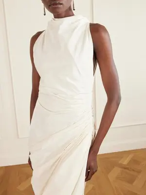 Altuzarra Dora Asymmetric Draped Taffeta Midi Dress - Neutrals