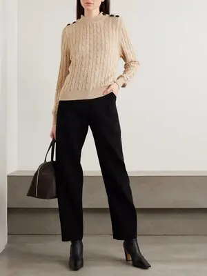 BLAZÉ MILANO Button-embellished Cable-knit Cotton Sweater - Neutrals