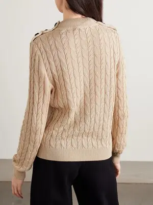 BLAZÉ MILANO Button-embellished Cable-knit Cotton Sweater - Neutrals