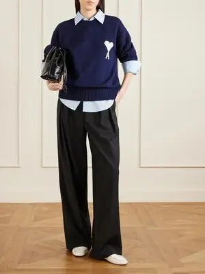 Ami Intarsia Wool And Cotton-blend Sweater