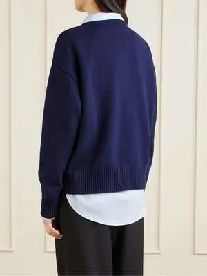 Ami Intarsia Wool And Cotton-blend Sweater - Midnight Blue