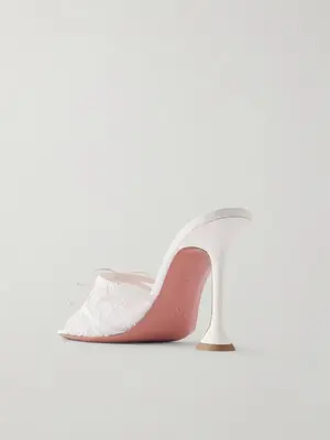 Amina Muaddi Eleonora Bow-detailed Lace And Leather Mules - Neutrals