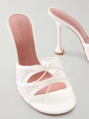 Amina Muaddi Eleonora Bow-detailed Lace And Leather Mules - Neutrals