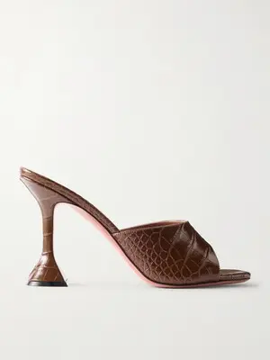 Amina Muaddi Lupita Croc-effect Leather Mules - Brown