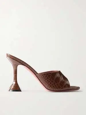 Amina Muaddi Lupita Croc-effect Leather Mules - Dark Brown