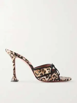 Amina Muaddi Eleonora Bow-detailed Leopard-print Satin Mules - Leopard Print