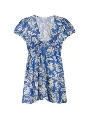 Sandro V-neck Floral Print Mini Dress - Blue