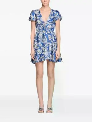 Sandro V-neck Floral Print Mini Dress - Blue