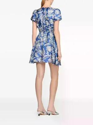 Sandro V-neck Floral Print Mini Dress - Blue