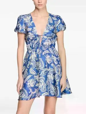 Sandro V-neck Floral Print Mini Dress - Blue