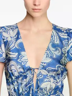Sandro V-neck Floral Print Mini Dress - Blue
