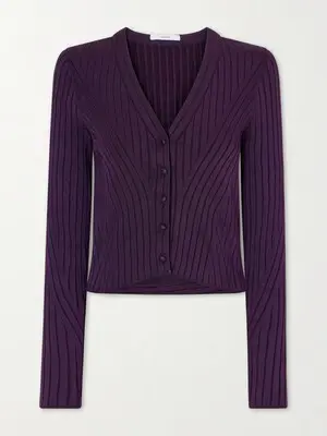 Adam Lippes Greer Cropped Ribbed-knit Cardigan - Purple
