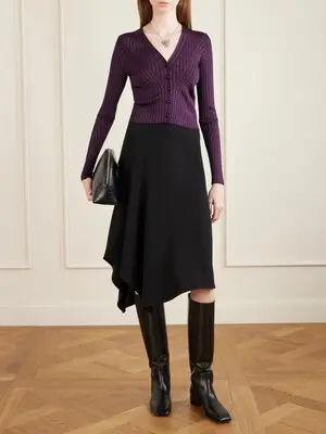 Adam Lippes Greer Cropped Ribbed-knit Cardigan - Purple