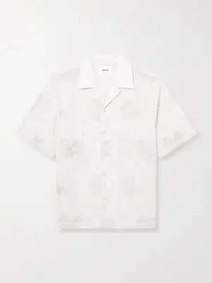 Nn07 Ben 50049 Camp-collar Embroidered Organic Cotton-poplin Shirt - Neutrals
