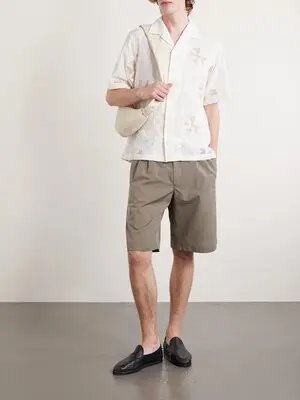 Nn07 Ben 50049 Camp-collar Embroidered Organic Cotton-poplin Shirt - Neutrals