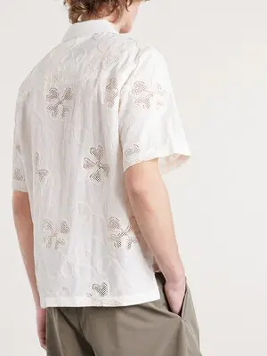 Nn07 Ben 50049 Camp-collar Embroidered Organic Cotton-poplin Shirt - Neutrals