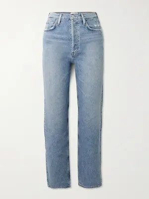 AGOLDE 90s Pinch Waist Cropped Distressed High-rise Straight-leg Jeans - Blue