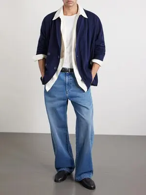 Inis Meáin Double-breasted Striped Wool, Cashmere And Cotton-blend Blazer