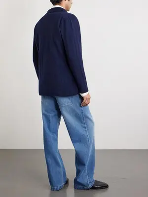 Inis Meáin Double-breasted Striped Wool, Cashmere And Cotton-blend Blazer