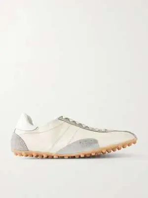 MAISON MARGIELA Sprinters Distressed Suede-trimmed Leather Sneakers - Off-white