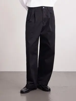 HUMAN MADE Wide-leg Logo-embroidered Pleated Cotton-twill Chinos - Black