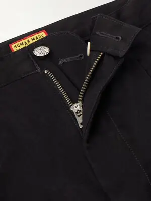 HUMAN MADE Wide-leg Logo-embroidered Pleated Cotton-twill Chinos - Black