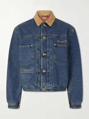 HUMAN MADE Corduroy-trimmed Logo-embroidered Denim Jacket - Blue