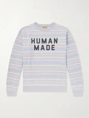 HUMAN MADE Logo-print Striped Cotton-jersey Sweatshirt - Gray