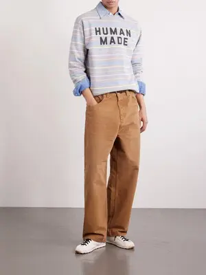 HUMAN MADE Logo-print Striped Cotton-jersey Sweatshirt - Gray
