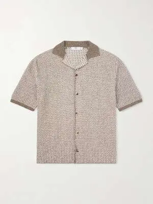 Inis Meáin Tonnta Camp-collar Linen, Cotton And Cashmere-blend Shirt - Green