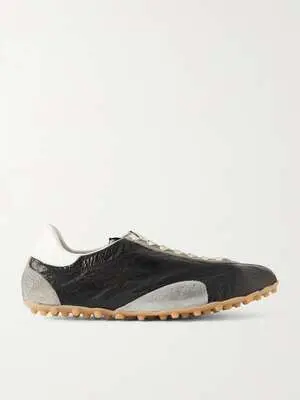 MAISON MARGIELA Sprinters Distressed Suede-trimmed Leather Sneakers - Black