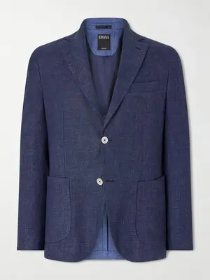 Eleventy Stretch-linen, Wool And Silk-blend Suit Jacket - Blue
