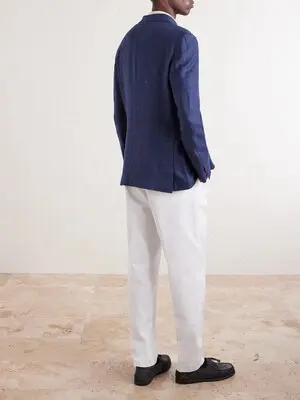 Eleventy Stretch-linen, Wool And Silk-blend Suit Jacket - Blue