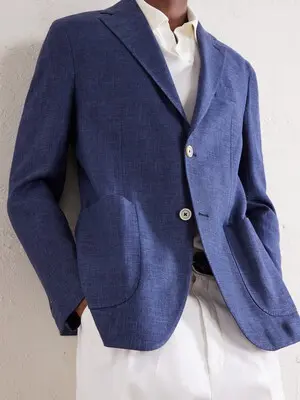 Eleventy Stretch-linen, Wool And Silk-blend Suit Jacket - Blue