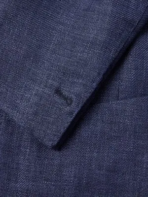 Eleventy Stretch-linen, Wool And Silk-blend Suit Jacket - Blue