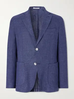 Eleventy Stretch-linen, Wool And Silk-blend Suit Jacket - Blue