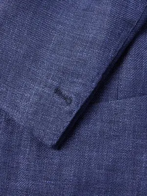 Eleventy Stretch-linen, Wool And Silk-blend Suit Jacket - Blue