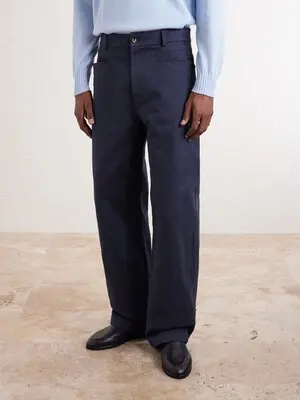 De Bonne Facture Gardian Wide-leg Cotton-twill Trousers - Blue