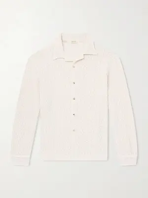 De Bonne Facture Holiday Camp-collar Crocheted Cotton Shirt