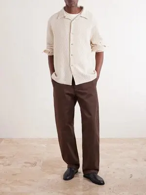 De Bonne Facture Holiday Camp-collar Crocheted Cotton Shirt